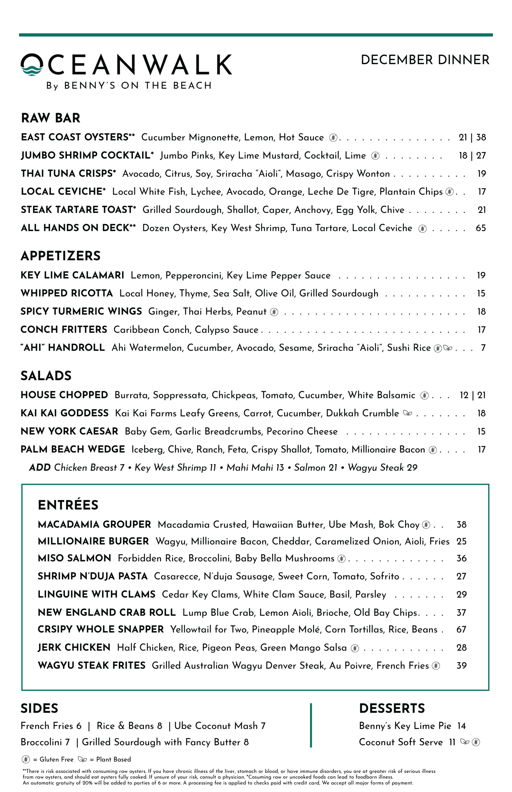 Menus – Oceanwalk by Benny’s on the Beach